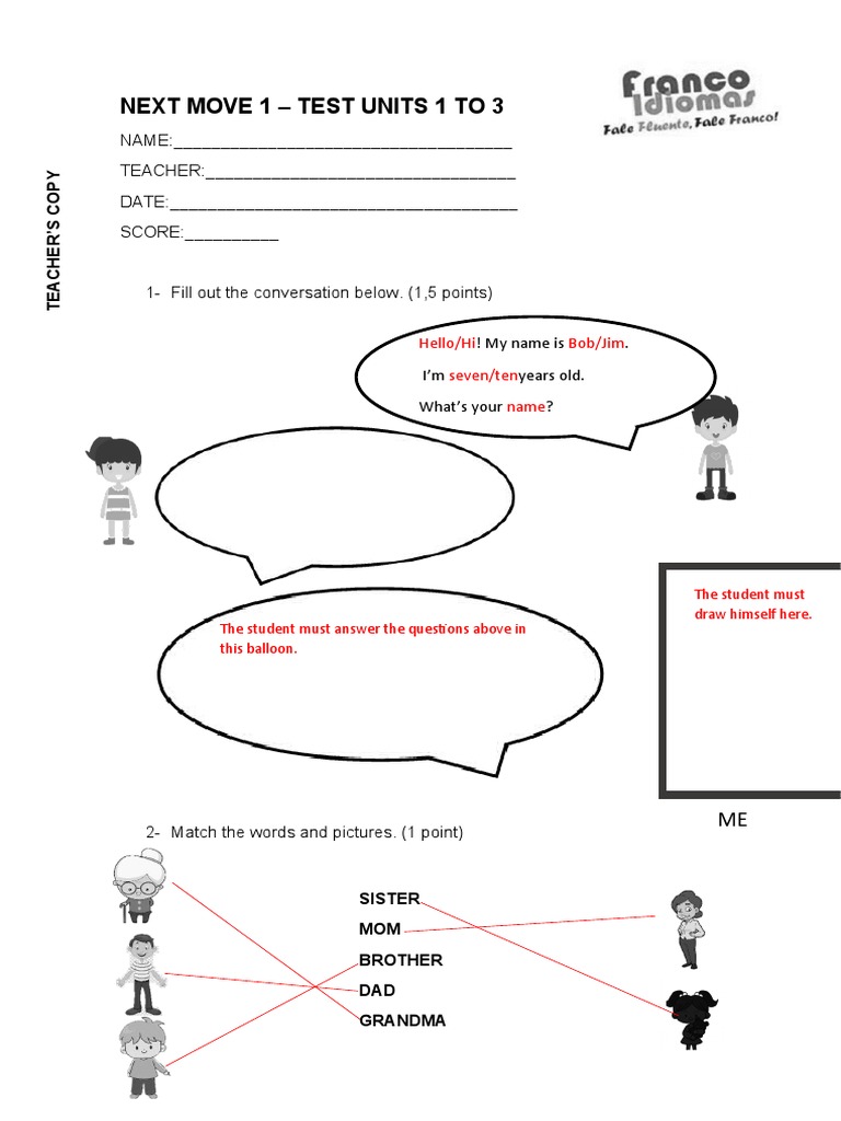 Next Move 1 - Test Units 1 To 3: Hello/Hi Bob/Jim Seven/ten Name | PDF