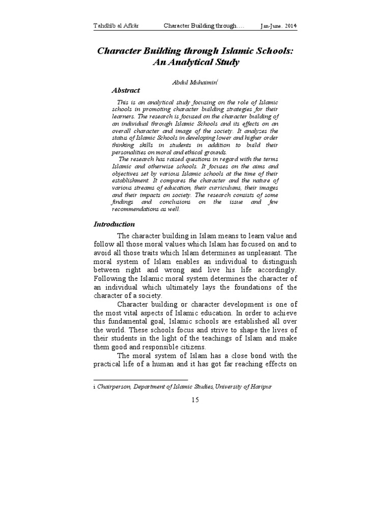 Character Building Through Islamic Schools: An Analytical Study | PDF ...