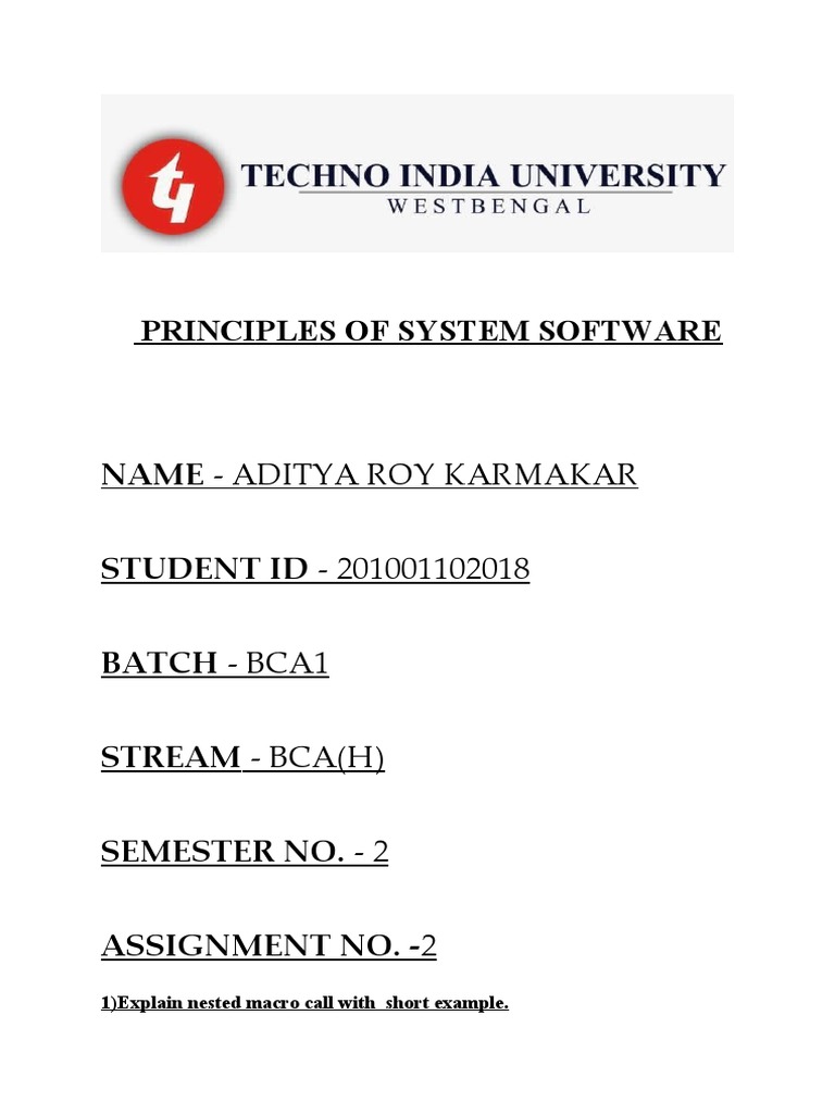 Principles of System Software: - Aditya Roy Karmakar | PDF | Parsing | Computer Programming
