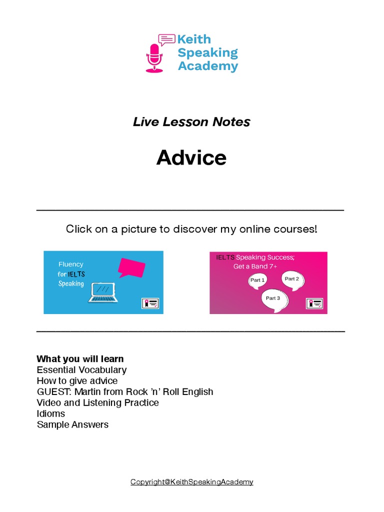 Advice - Lesson Notes NEW | PDF | Languages