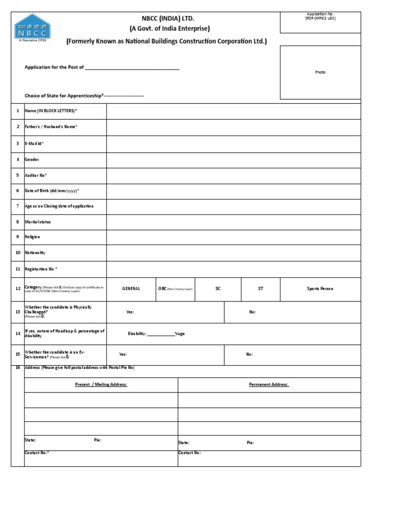 NBCC Application Form | PDF | Business