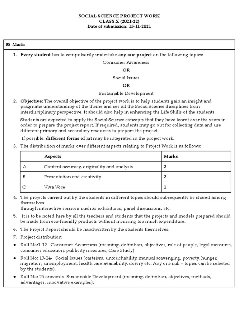 Class 10 Social Science Project Guide | PDF | Social Science | Evaluation
