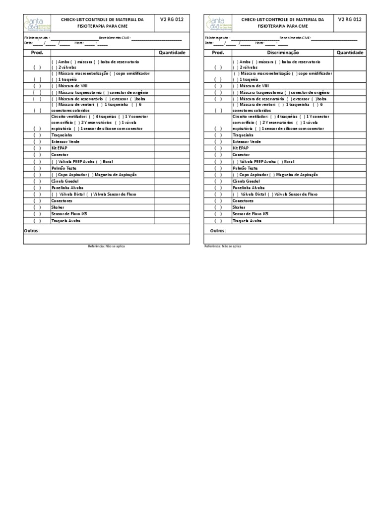 Checklist Material CME | PDF | Sistema respiratório | Cabeça e pescoço ...