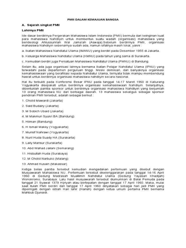 Sejarah dan Gerakan PMII | PDF