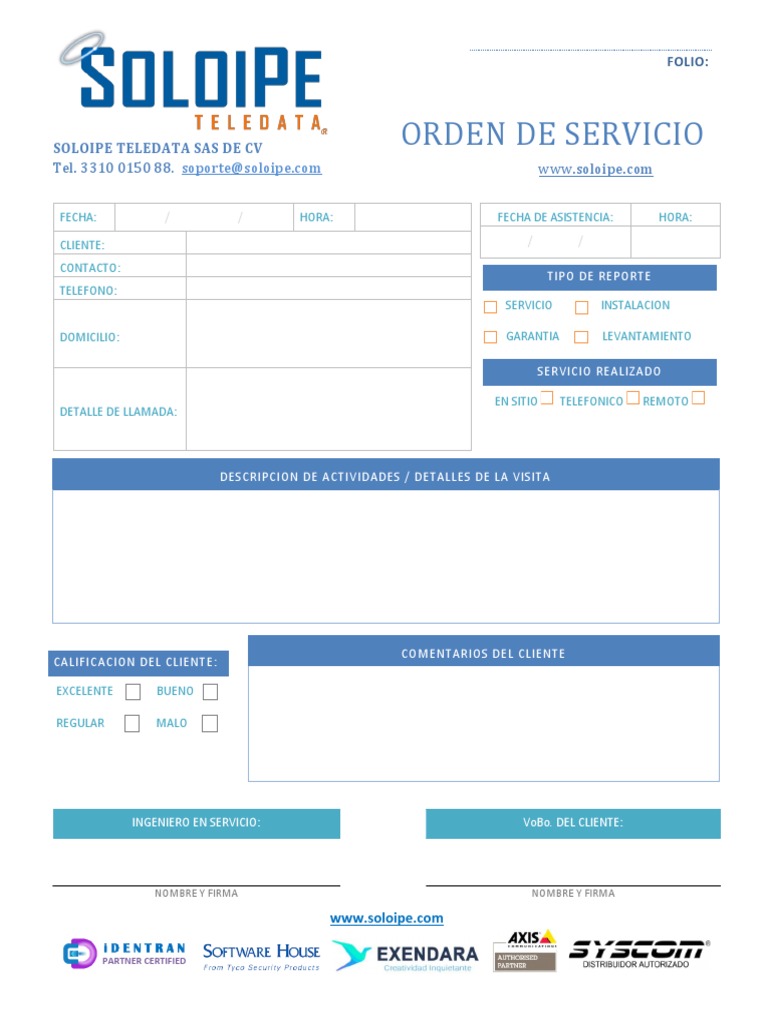 ORDEN DE SERVICIO - Rev2020 - Editable - Rev02 | PDF