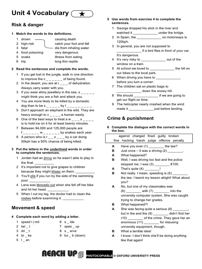 Unit 4 Vocabulary: Risk & Danger | PDF | Criminal Law | Crime & Violence
