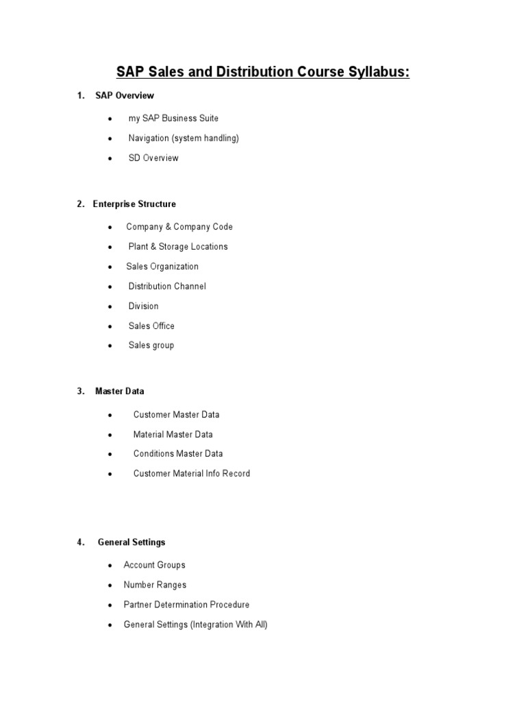 SAP SD Course Syllabus | PDF | Sales | Invoice