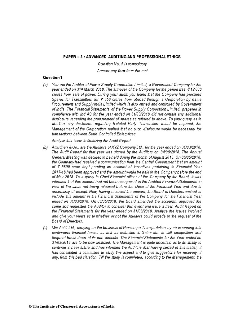 Nov 18 Paper | PDF | Going Concern | Auditor's Report