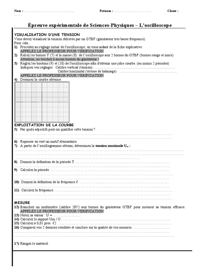 TP Oscilloscope et GTBF Corrigé | PDF | Tension électrique | Métrologie