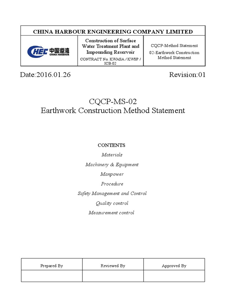 MS 02 Earthwork Construction Method Statement | PDF | Drainage | Civil ...