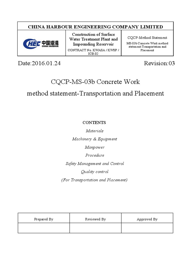 Concrete Work Method Statement Guide | PDF | Concrete | Pipe (Fluid ...
