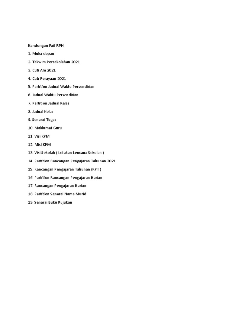 Isi Kandungan Fail RPH | PDF