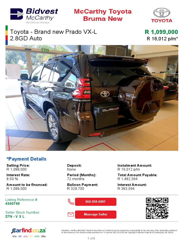 McCarthy Toyota Bruma New - 2021 - Brown - Toyota - Prado VX-L 2.8GD ...