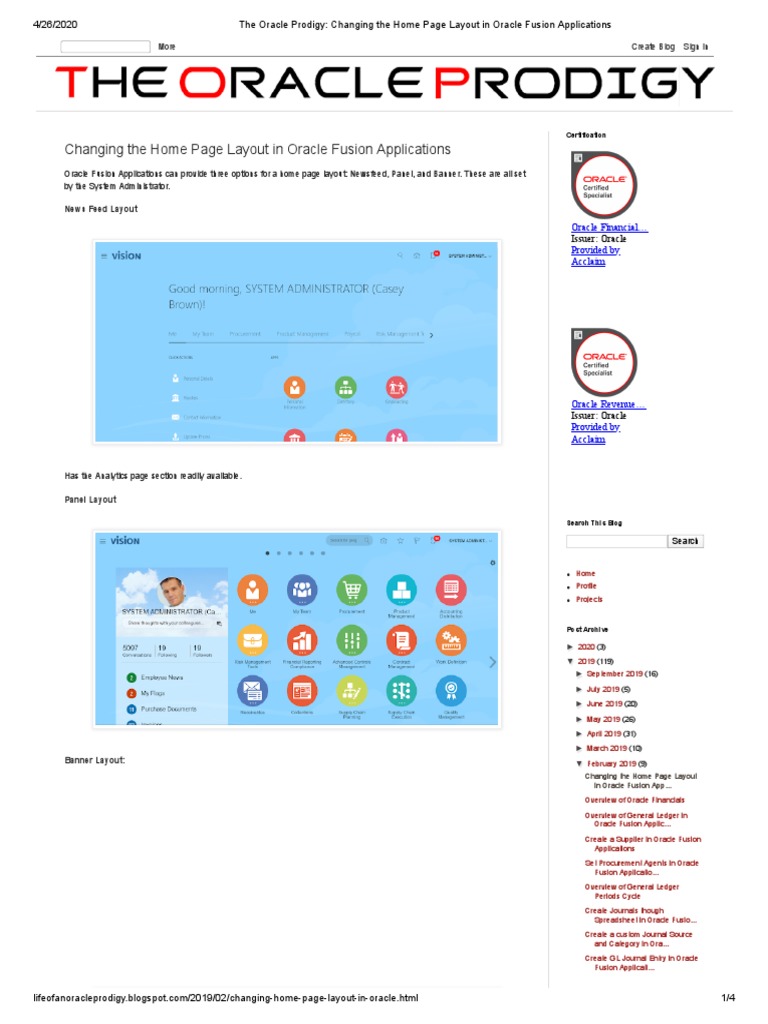 The Oracle Prodigy - Changing The Home Page Layout in Oracle Fusion Applications | PDF | Oracle ...