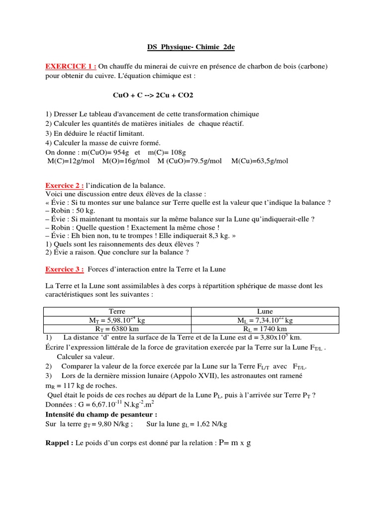 DS Physique 2de | PDF