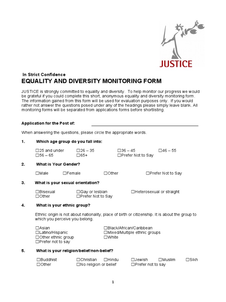 Equality and Diversity Monitoring Form | PDF | Multiculturalism | Caregiver
