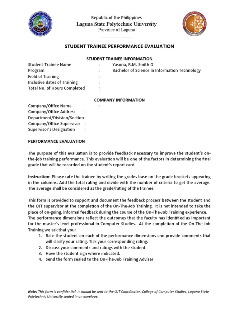 Student Trainee Performance Evaluation: Laguna State Polytechnic University | PDF | Performance ...
