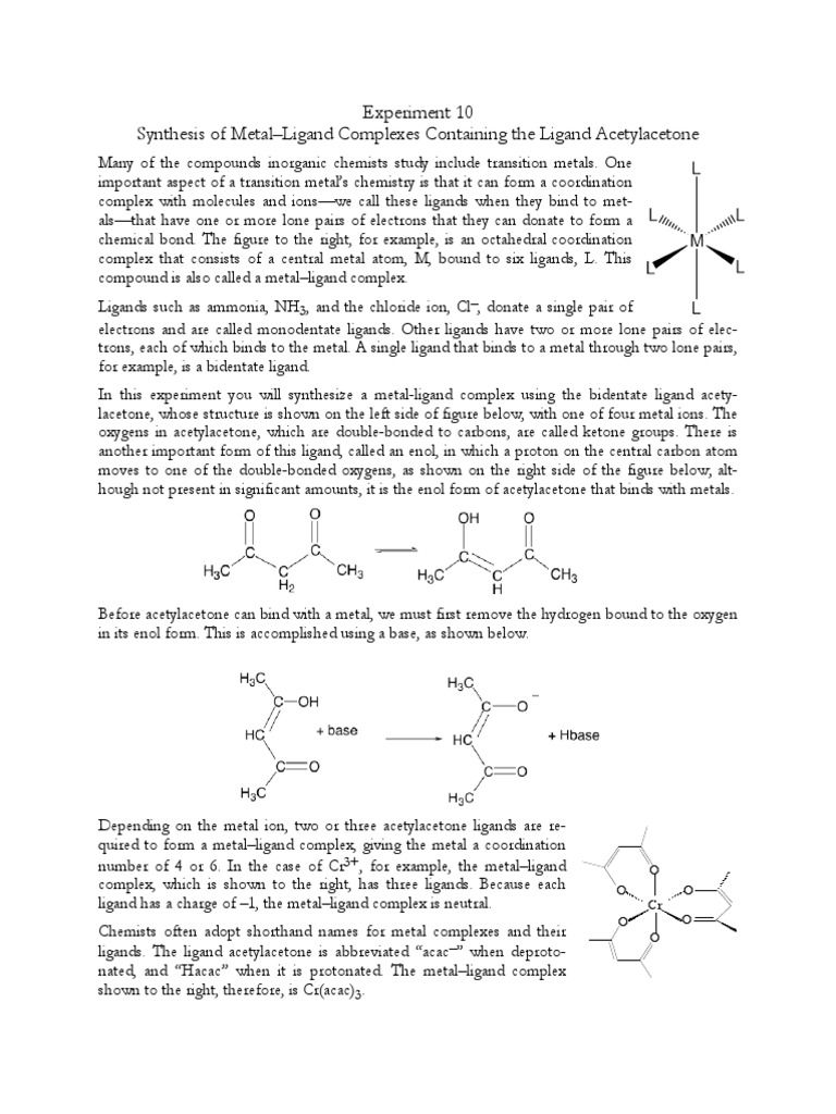 Experiment 10 Synthesis of Metal-Ligand Complexes Containing The Ligand ...