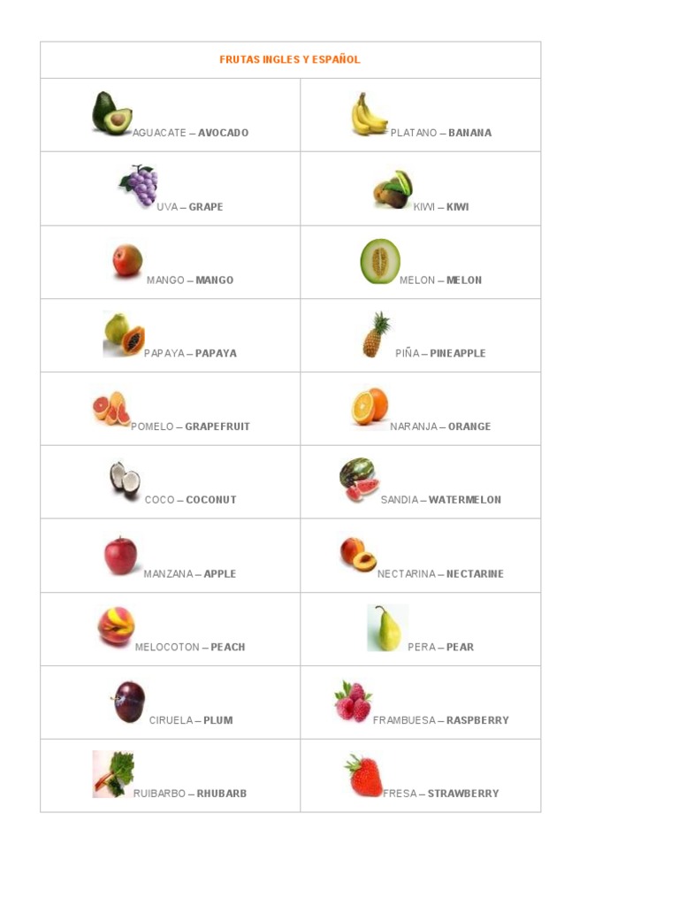 Frutas y Vegetales en Ingles y Español | PDF