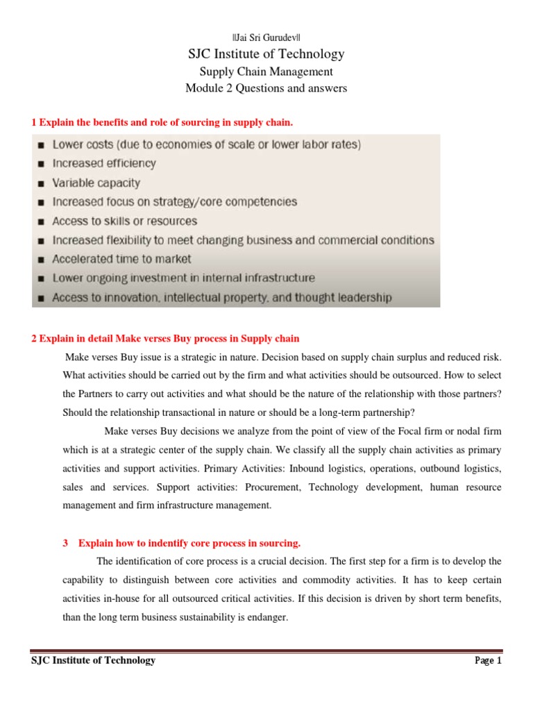 SCM Module2 Questions and Answers | PDF | Economies Of Scale | Outsourcing