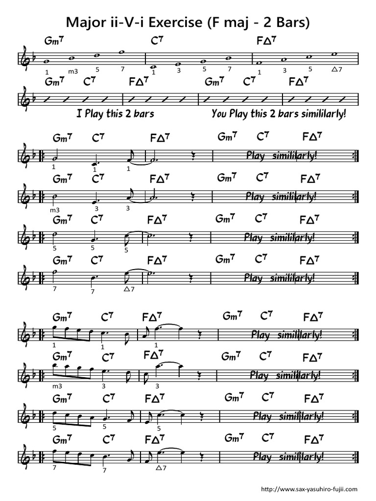 (Gm7 - C7 - Fmaj7) - 2 Bars II - V - I Exercise For Tenor Sax in BB For ...