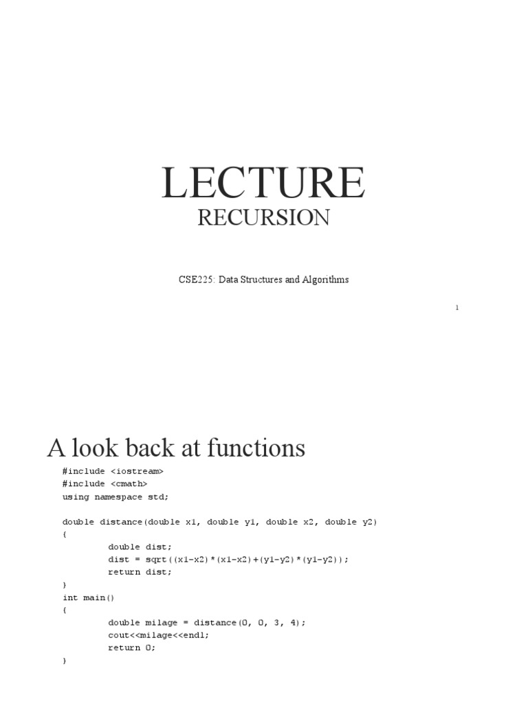Recursion Cse225 Data Structures And Algorithms Pdf Recursion Subroutine