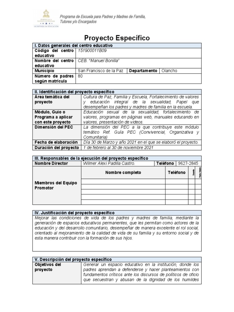 Formato - Proyecto - Especifico - Centro Prof. Wilmer Padilla | PDF | Educación avanzada | Sicología
