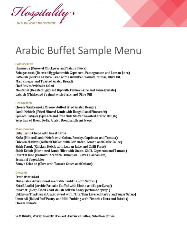 Arabic Buffet Sample Menu: Cold Mezzeh | PDF