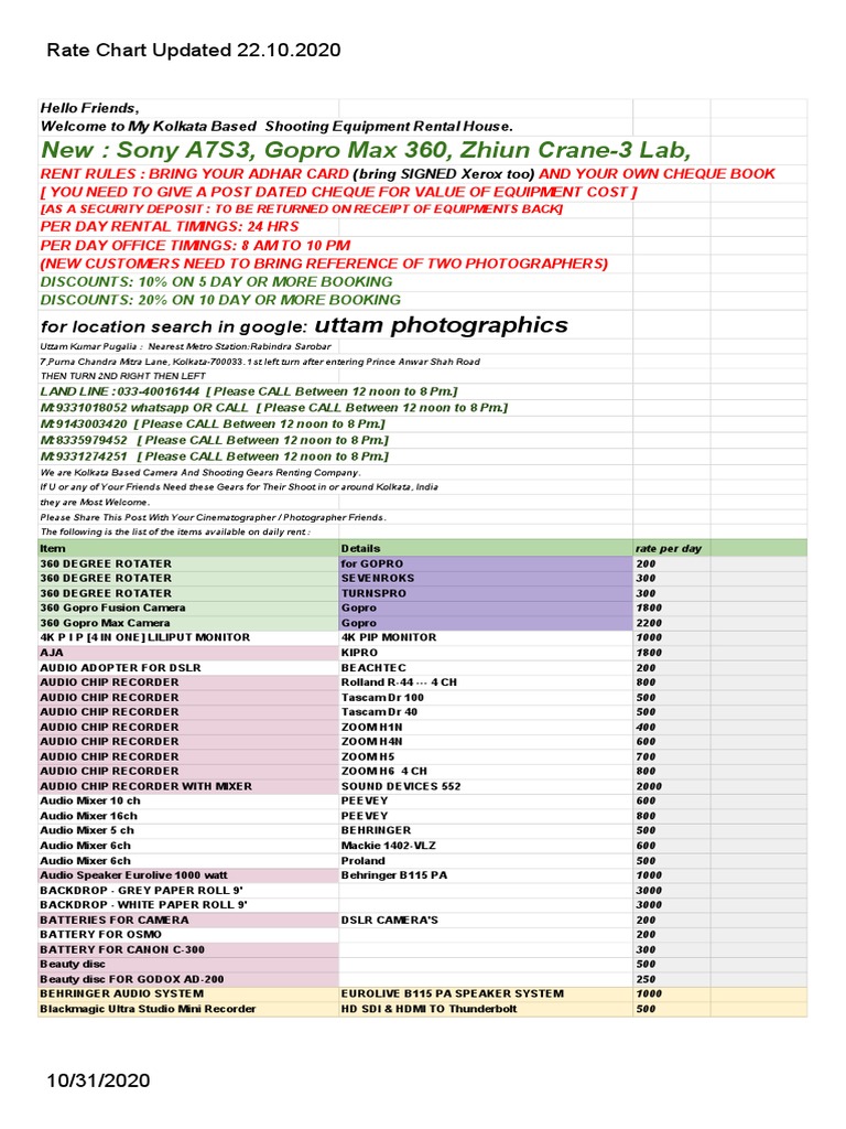 Rate Chart Updated 22.10.2020 - MASTER SHEET | PDF | Canon Inc. | Nikon