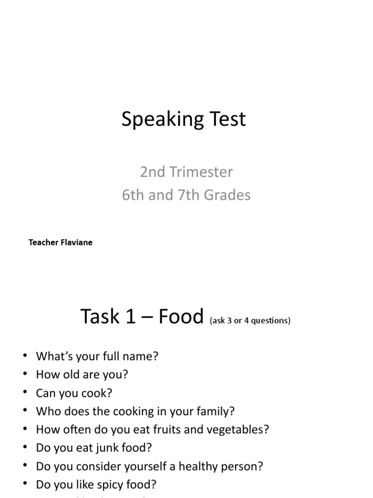Speaking Test: 2nd Trimester 6th and 7th Grades | PDF