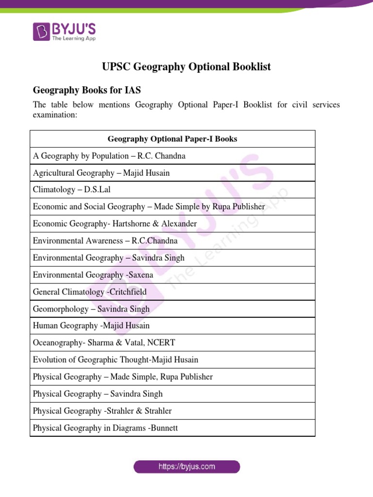 UPSC Geography Optional Booklist | PDF