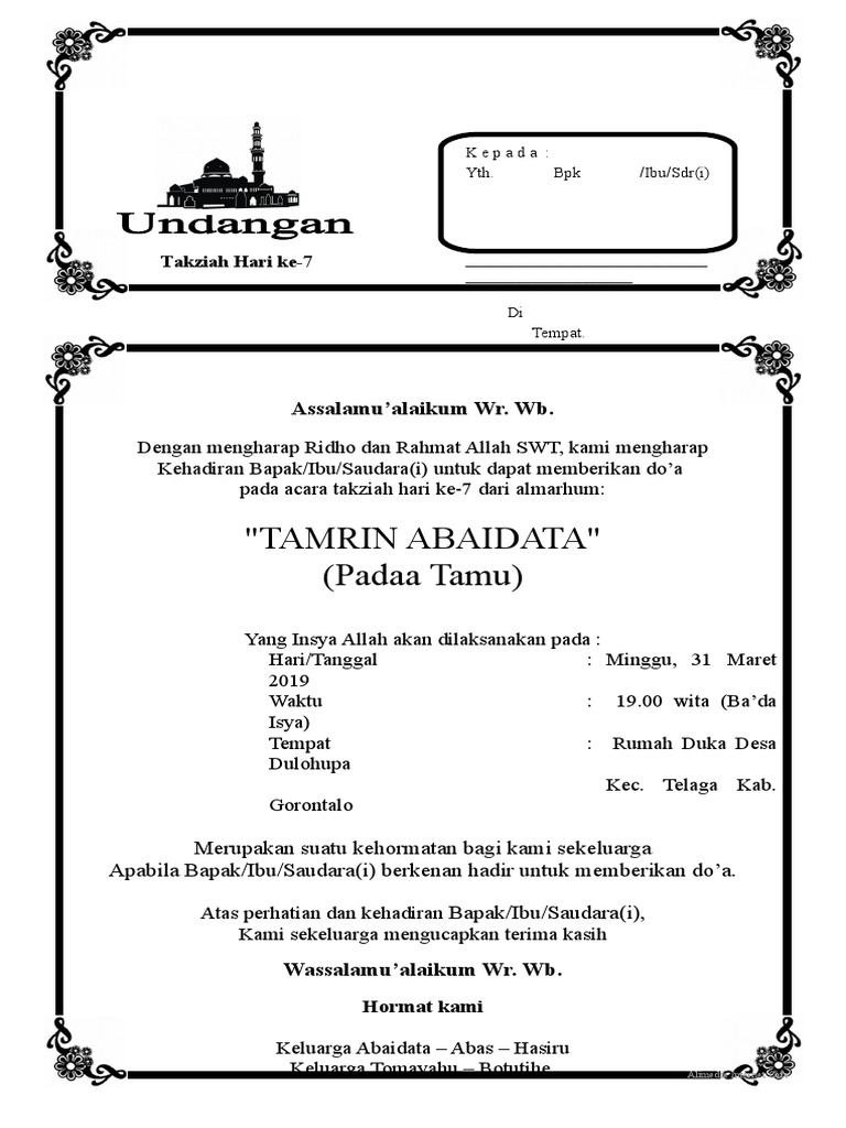 Undangan Takziah Hari Ke-7 | PDF