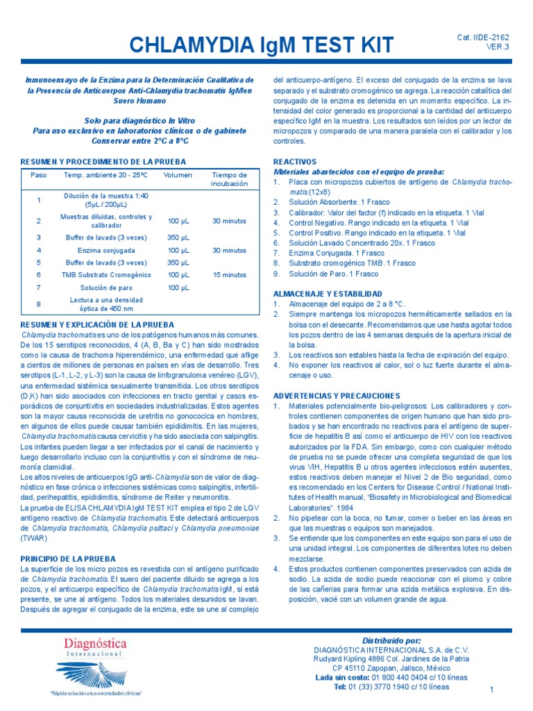Chlamydia Igm Test Kit | PDF | Sustrato (Química) | Epidemiología