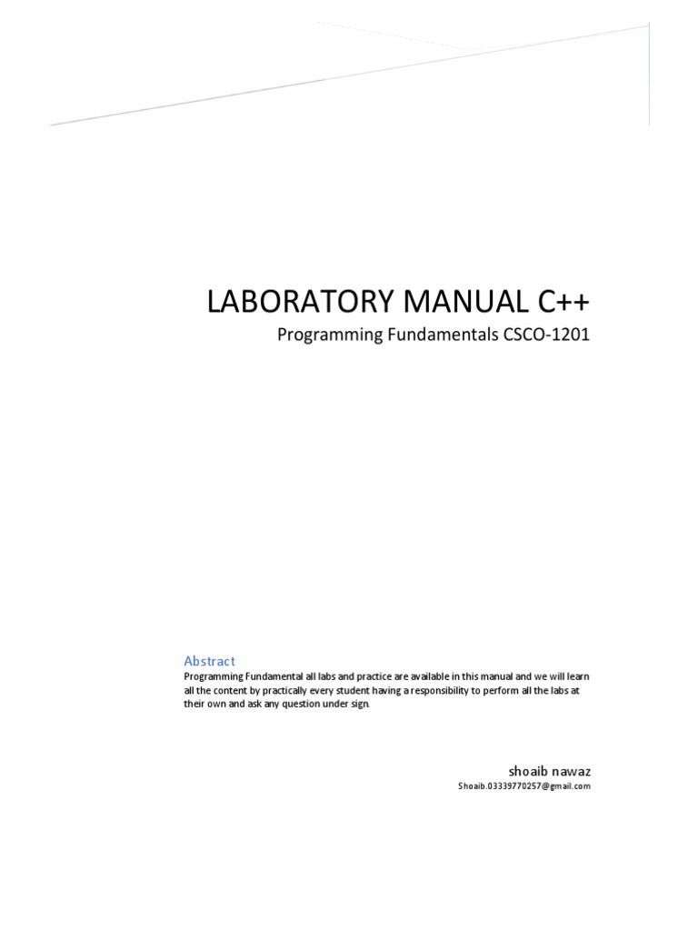 Laboratory Manual C++: Programming Fundamentals CSCO-1201 | PDF ...