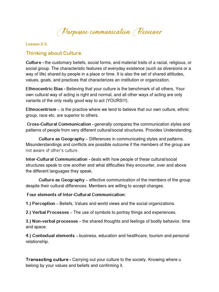 Thinking About Culture.: Lesson 2-3 | PDF | Nonverbal Communication ...