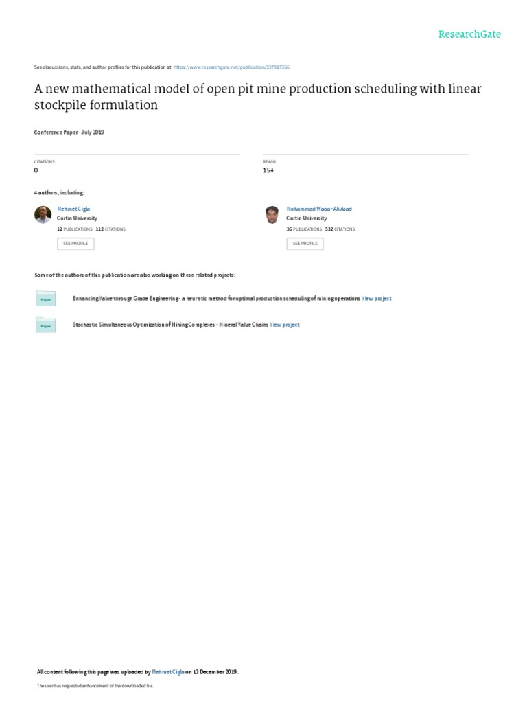 A New Mathematical Model of Open Pit Mine Production Scheduling With Linear Stockpile ...
