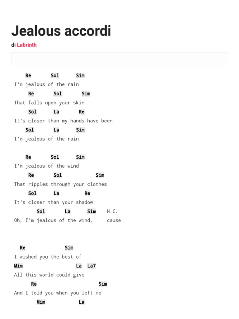 Jealous Labrinth Lyrics and Chords | PDF