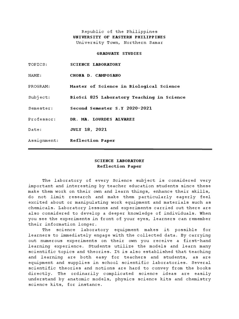 CAMPOSANO, CHONA Reflection Paper - JULY 18, 2021 | PDF | Laboratories ...