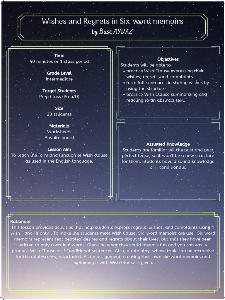 Teaching Wish Clauses and Regrets | PDF | Subject (Grammar) | Sentence ...