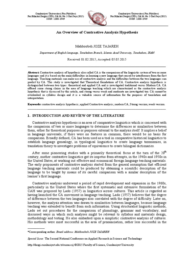 An Overview of Contrastive Analysis Hypothesis #564404 - 713830 | PDF ...