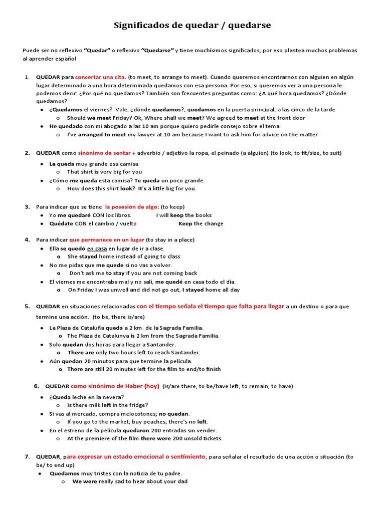 El Verbo Quedar | PDF | Idiomas