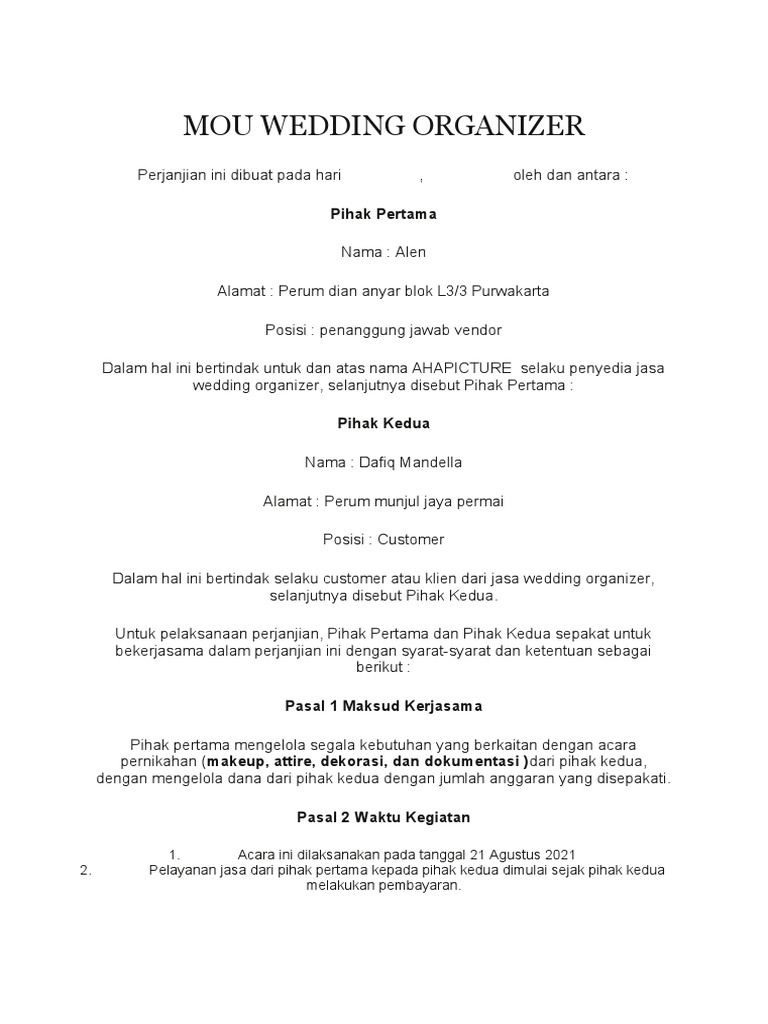 MOU Wedding APIK & AAS Fix | PDF