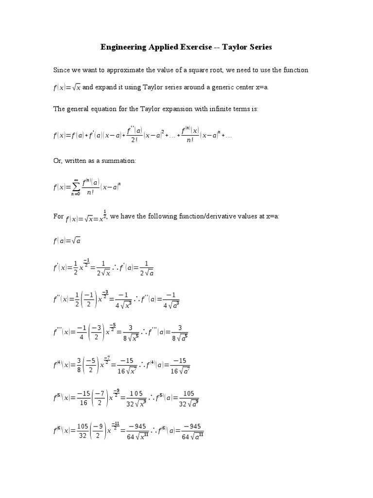 Engineering Applied Exercise - Taylor Series | PDF | Series (Mathematics) | Approximation
