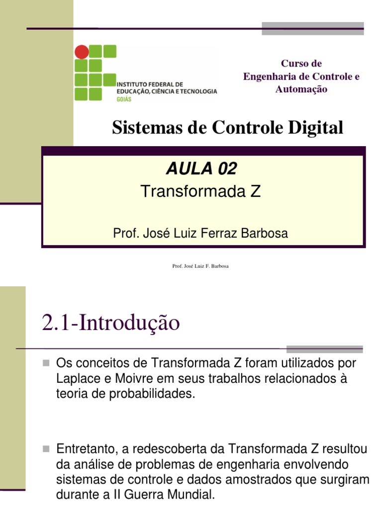 Transformada Z: Conceitos Básicos e Funções Elementares | PDF ...