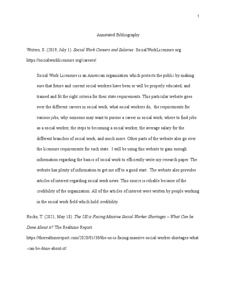 Annotated Bibliography | PDF | Social Work | Workforce