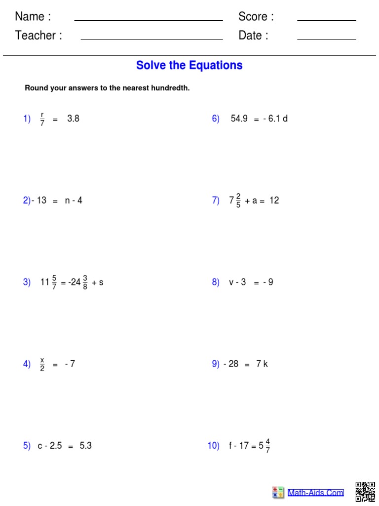 Algebra1 Equations One All | PDF