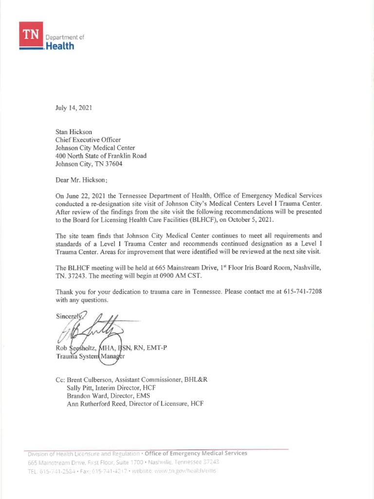 Johnson City Trauma Letter | PDF