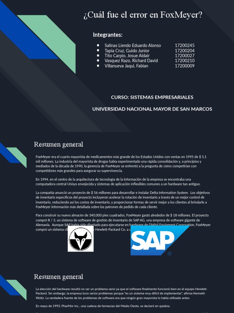 Caso ¿Cuál Fue El Error en FoxMeyer | PDF | Sistema de informacion ...