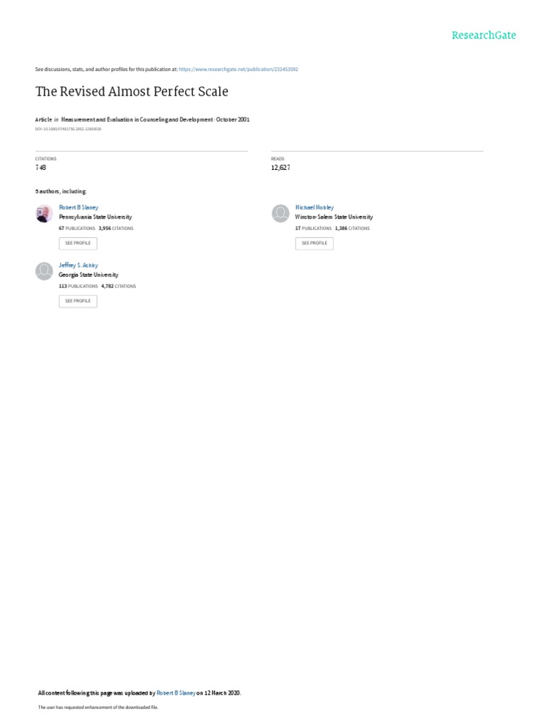 The Revised Almost Perfect Scale: Measurement and Evaluation in ...