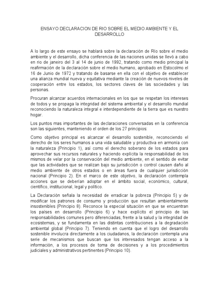 Ensayo Declaracion de Rio 2 | PDF | Entorno natural | Economias